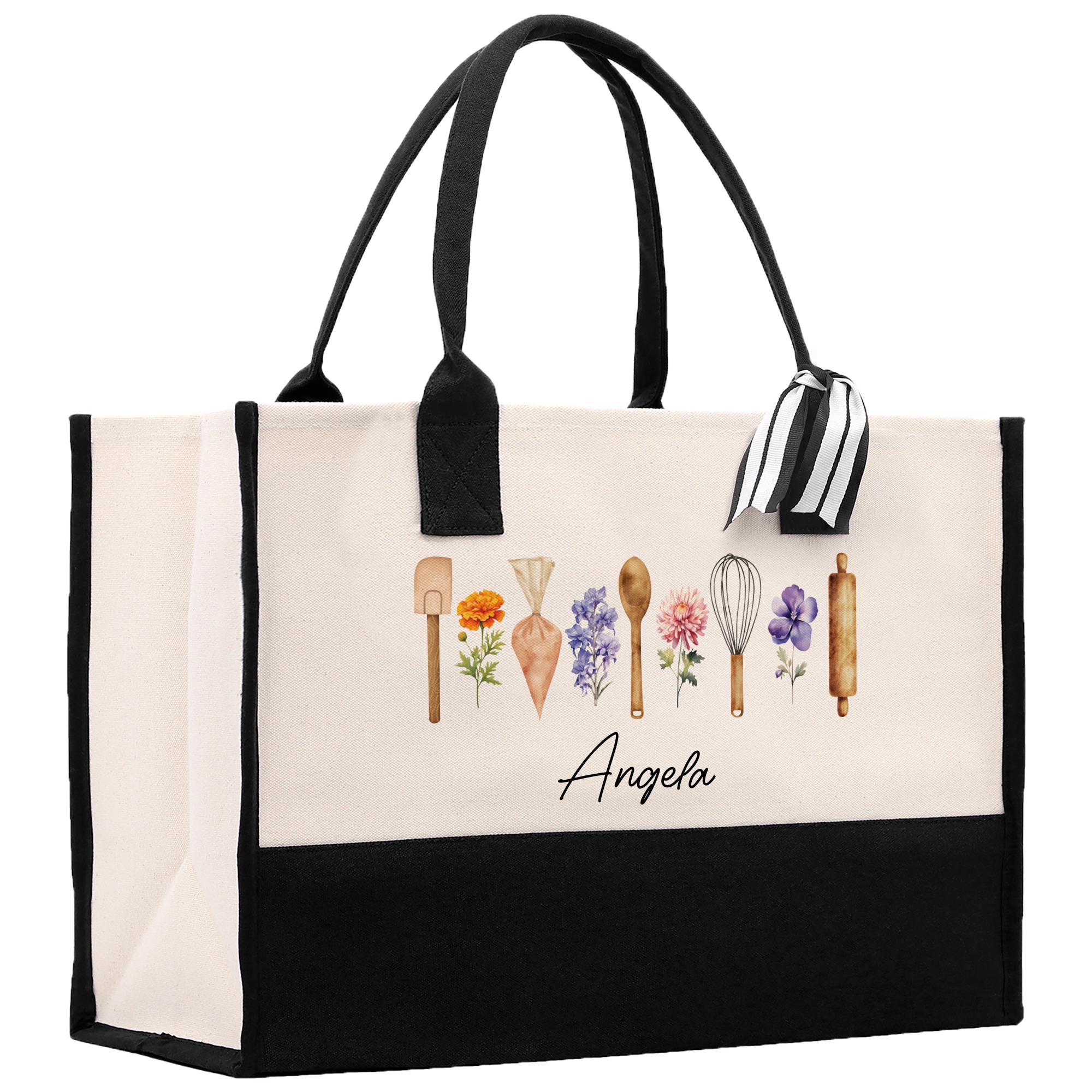 Personalized Baking Tote Bag, Custom Floral Kitchen Utensils (PBGT1002 ...