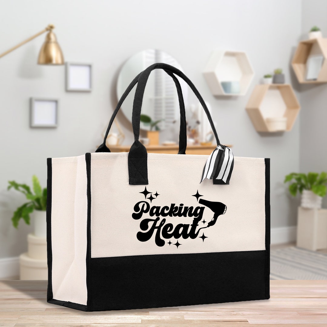 Packing Heat Cotton Canvas Tote Bag Funny Hairstylist Bag Bag ...