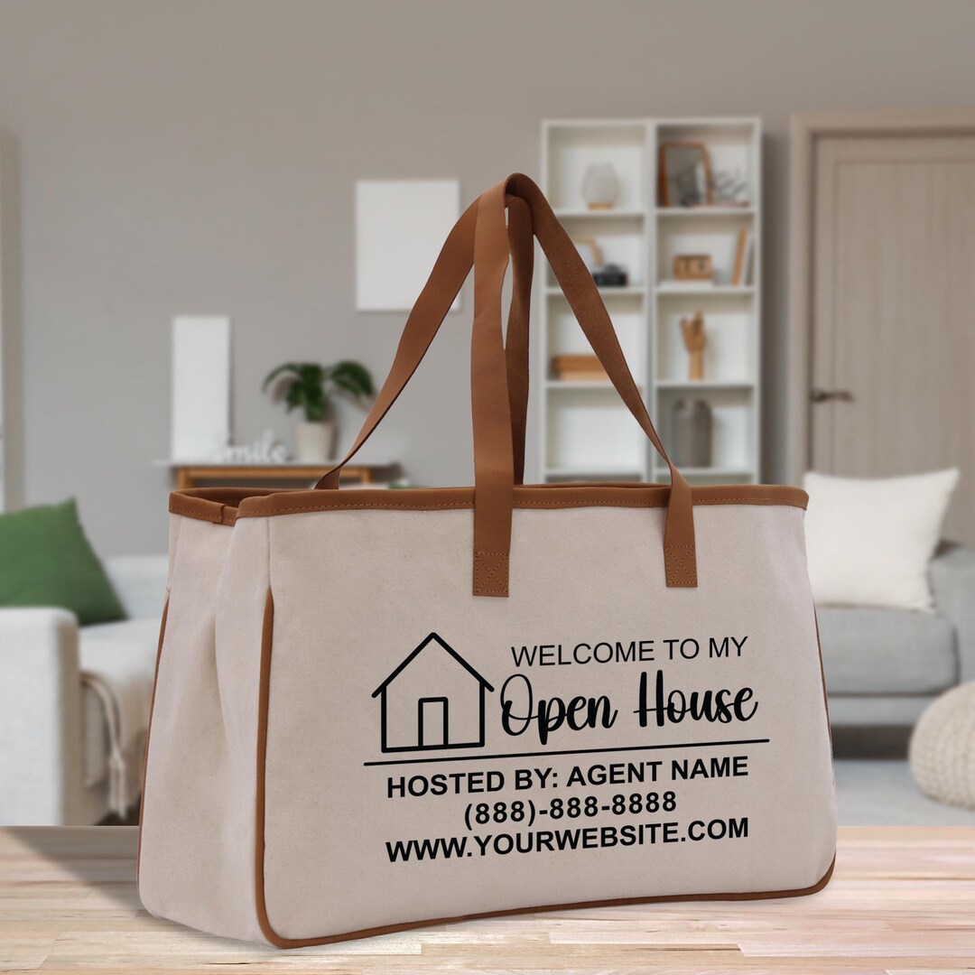 Personalized Realtor Tote Bag: Canvas Business Tote With Leather ...