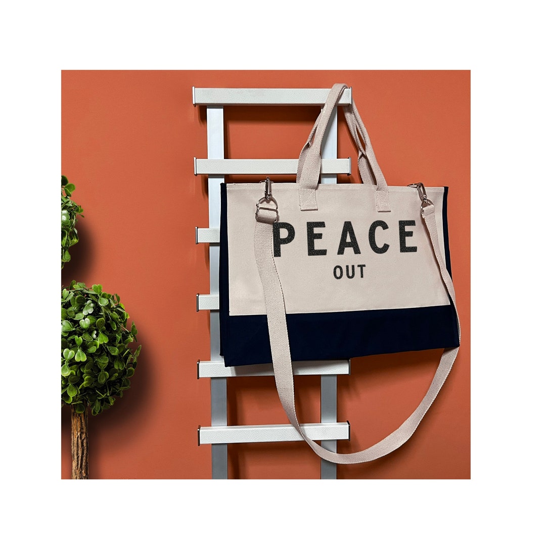 Peace Out Beach Tote Bag XL - Oversized Chic Tote Bag With Zipper and ...