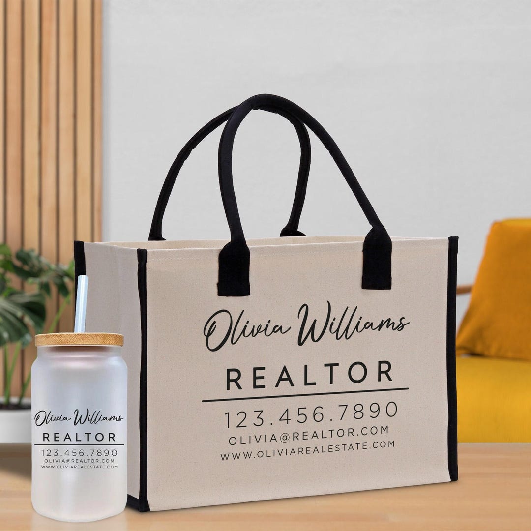 Personalized Realtor Tote Bag – Cotton Canvas Laptop Bag, Real Estate ...