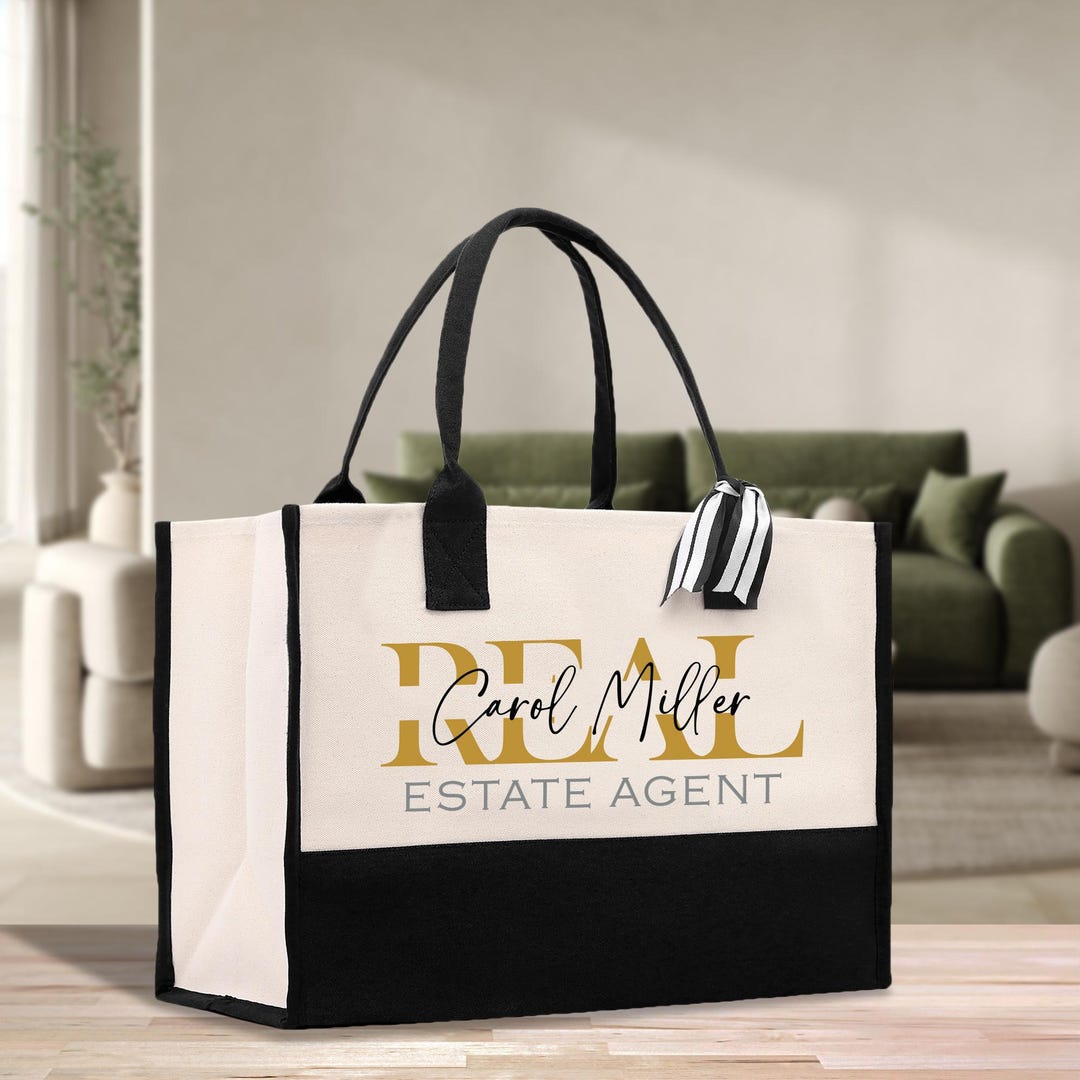 Personalized Realtor Canvas Tote Bag, Custom Real Estate Agent Gift ...