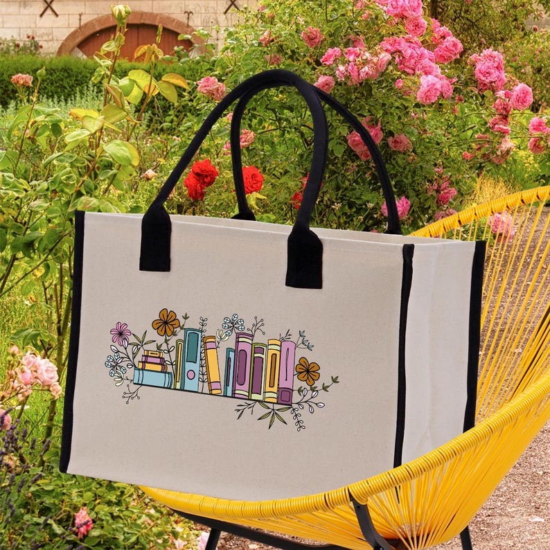 Floral Books Canvas Tote Bag, Graduation Gift (FB1004) - Etsy
