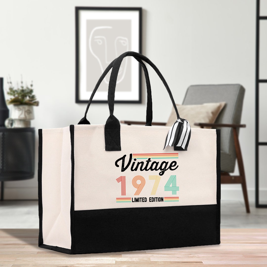 Vintage 1974 Aged to Perfection 50 Age Birthday Cotton Canvas Tote Bag ...
