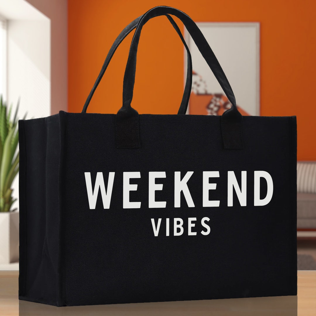Weekend Vibes Cotton Canvas Chic Beach Tote Bag Multipurpose Tote ...