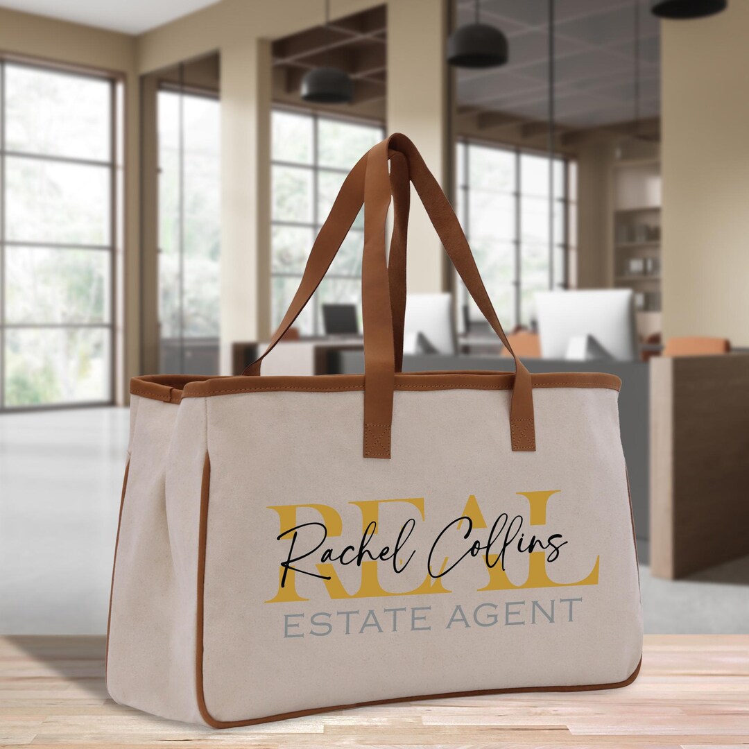 Personalized Realtor Tote Bag: Custom Canvas Business Tote With Leather ...