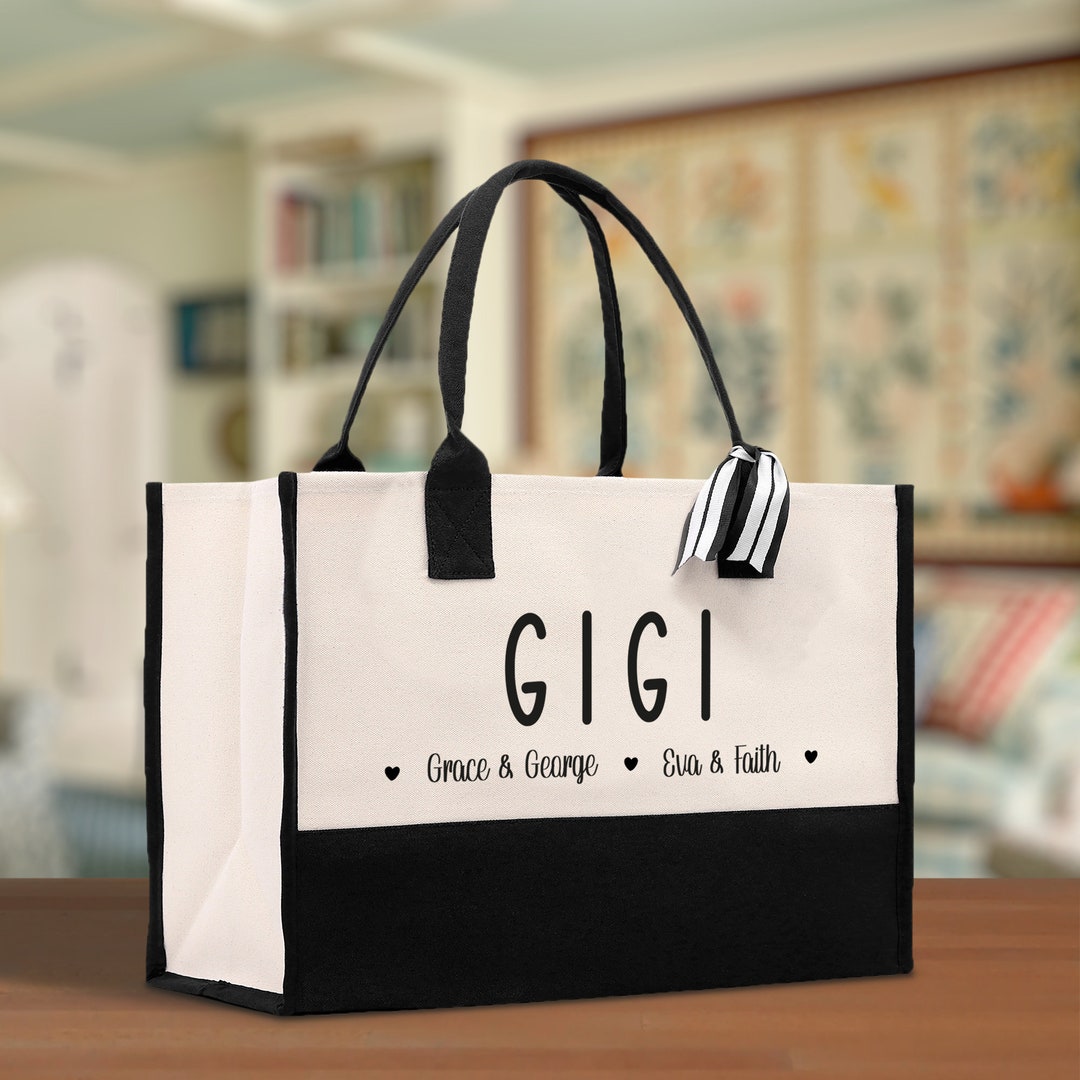 Gigi Grandchild Kids Names Custom Grandma Tote Bag Grandma's Getaway ...
