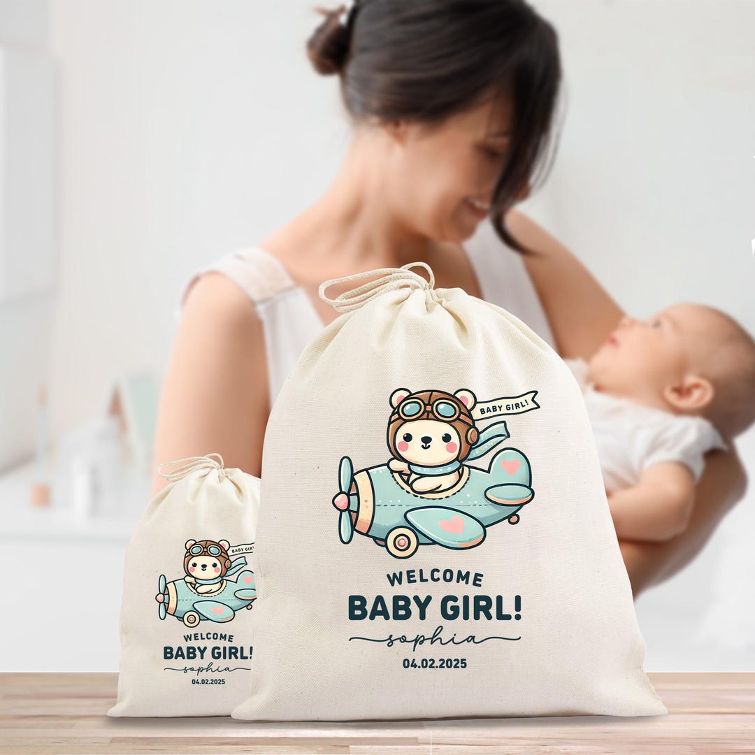 Custom Mini Drawstring Baby Shower Bag Personalized Cotton Tote ...
