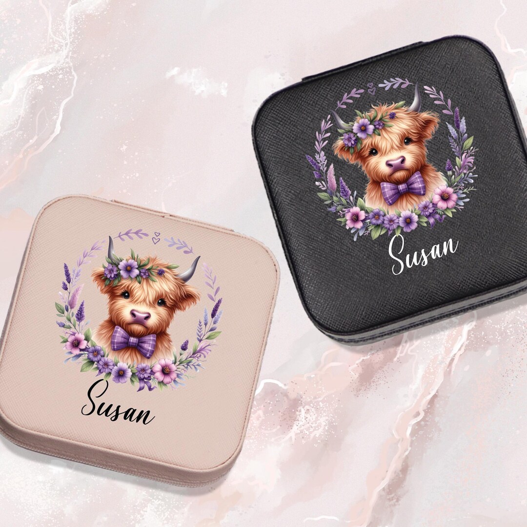Personalized Boho Cow Jewelry Box, Western Floral Trinket Case (JBB1001 ...