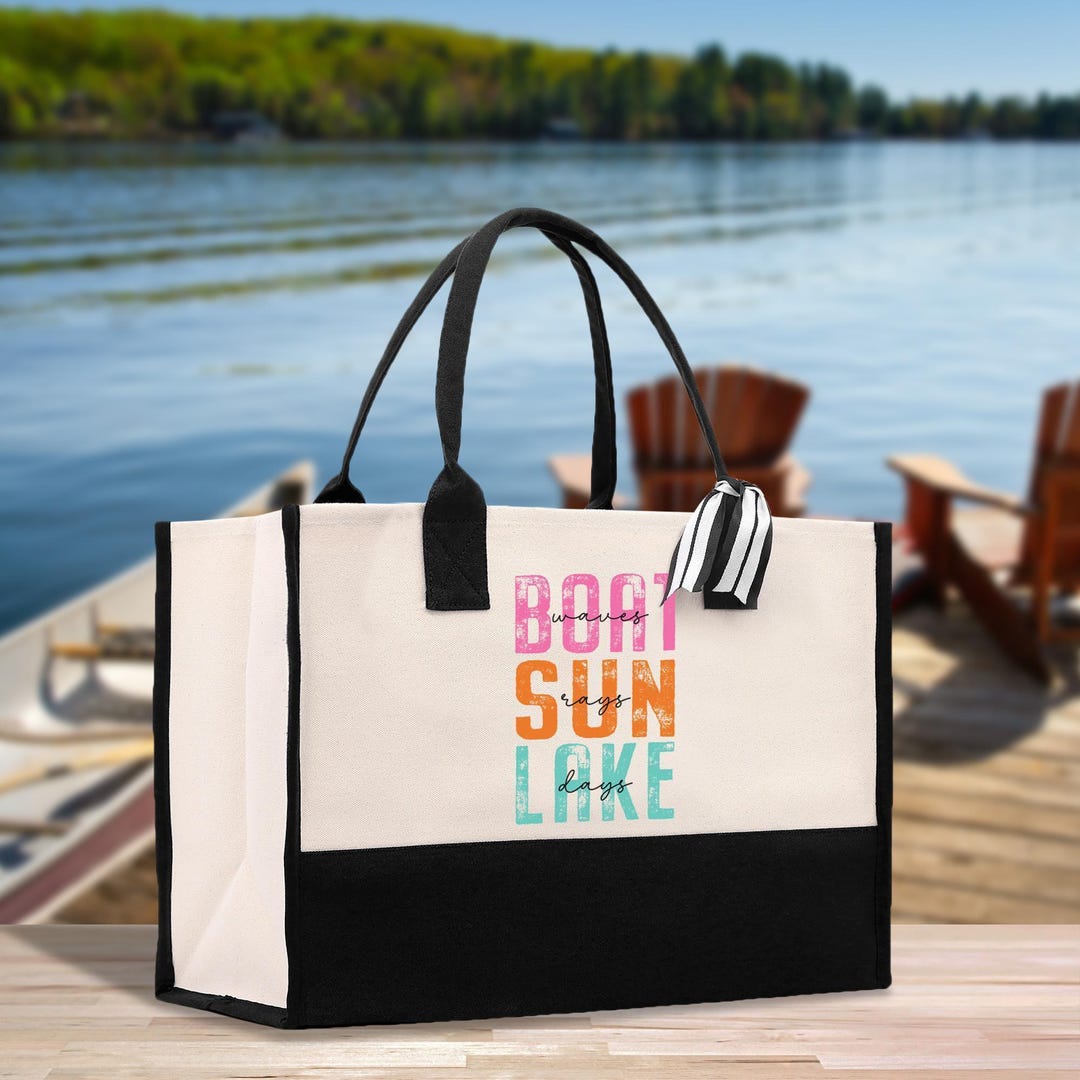 Boat Waves Cotton Canvas Tote Bag: Lake Days, Lake Lover (LLT1015) - Etsy