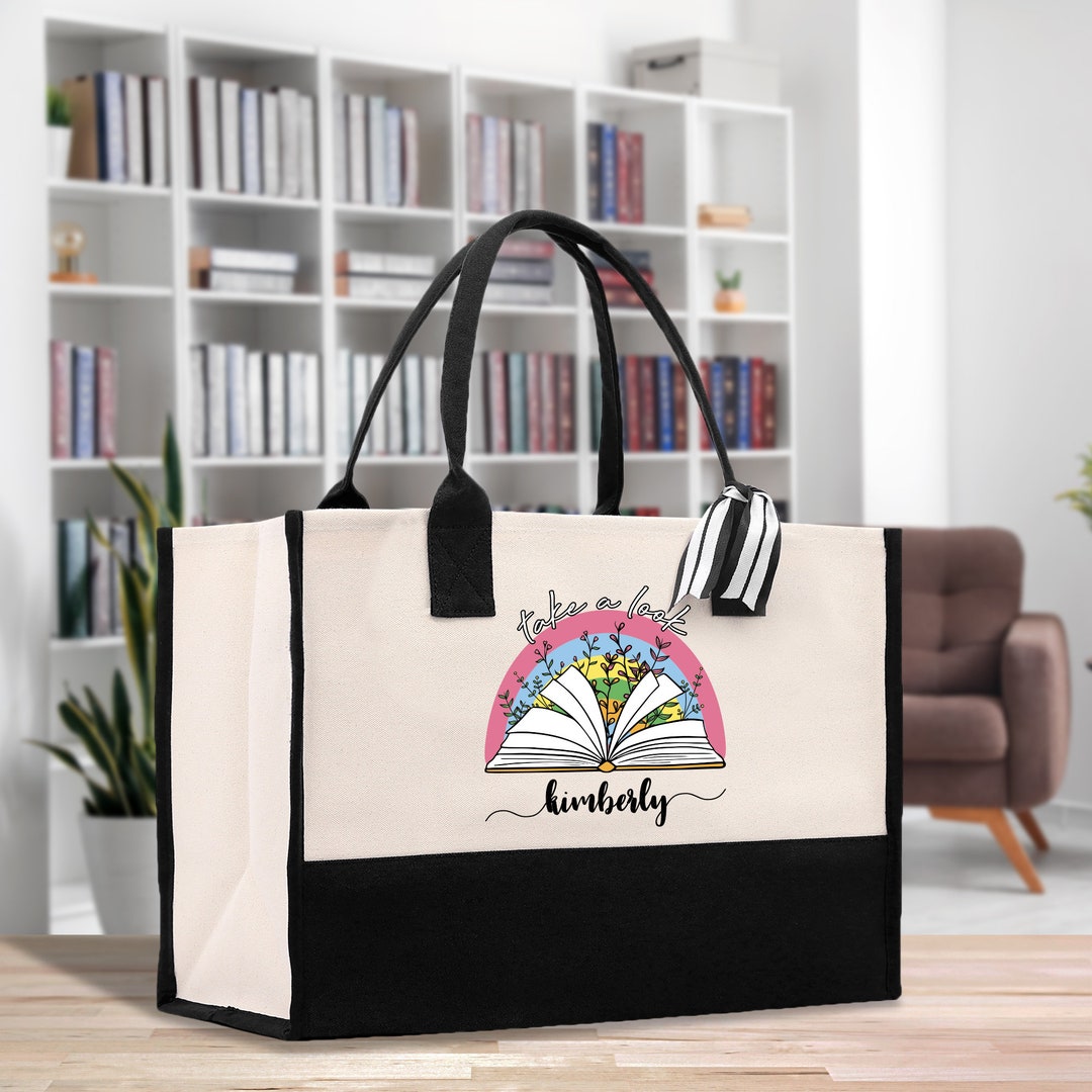 Personalized Book Lover Cotton Canvas Tote Bag Customized Library Bag ...