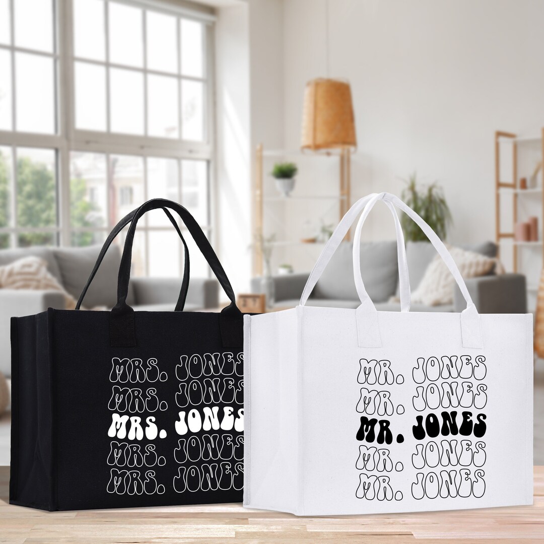 Mrs and Mr Name Tote Bag Personalized Cotton Canvas Tote Bag Set ...