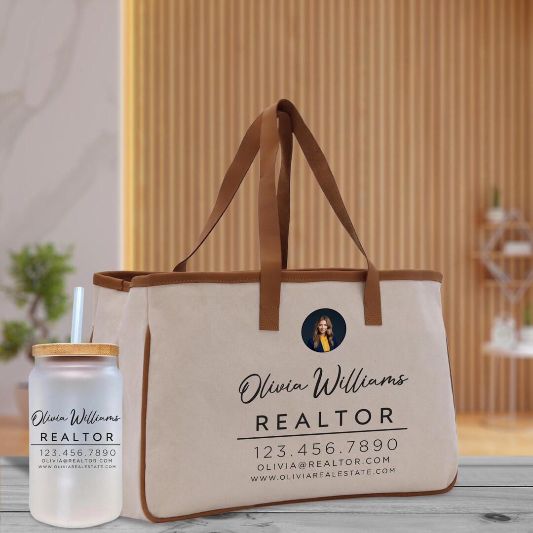 Personalized Realtor Tote Bag: Canvas Business Tote With Leather Handle ...