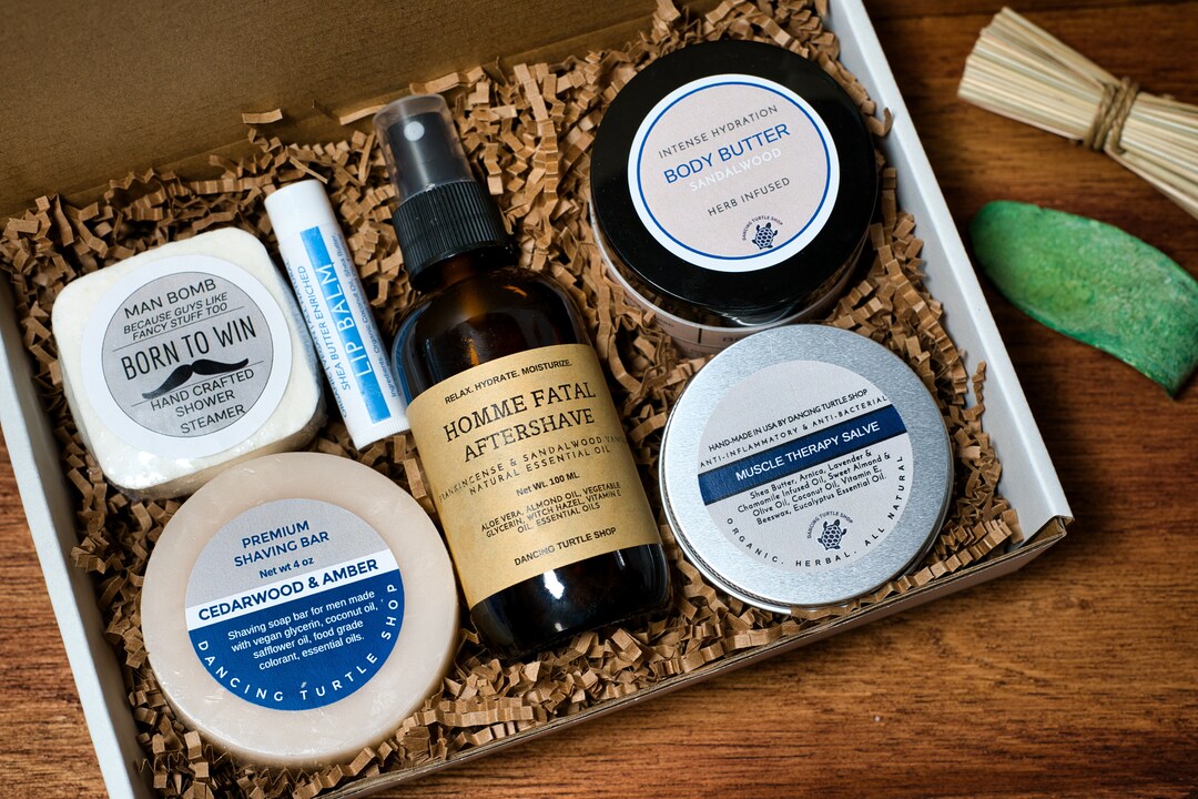 Natural Spa Gift Set for Men, Sandalwood, Personalized Box - Etsy