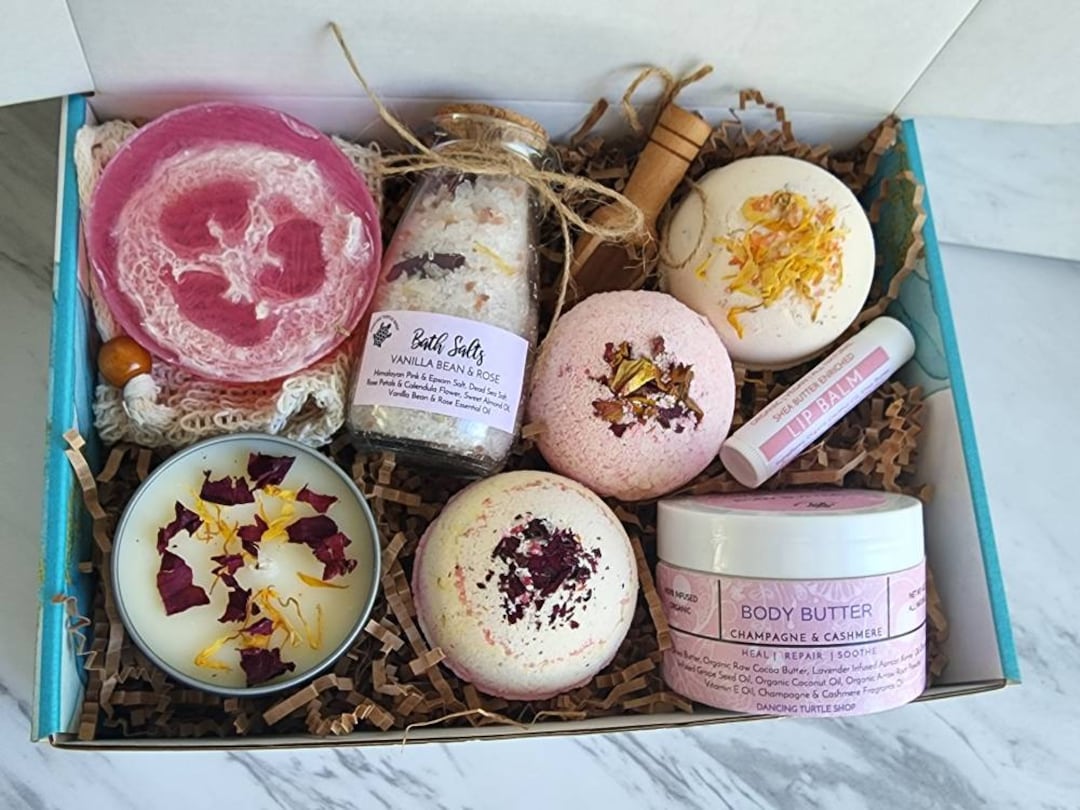 Organic Vanilla Rose Spa Gift Set, Personalized Gift, Spa Gift Box ...