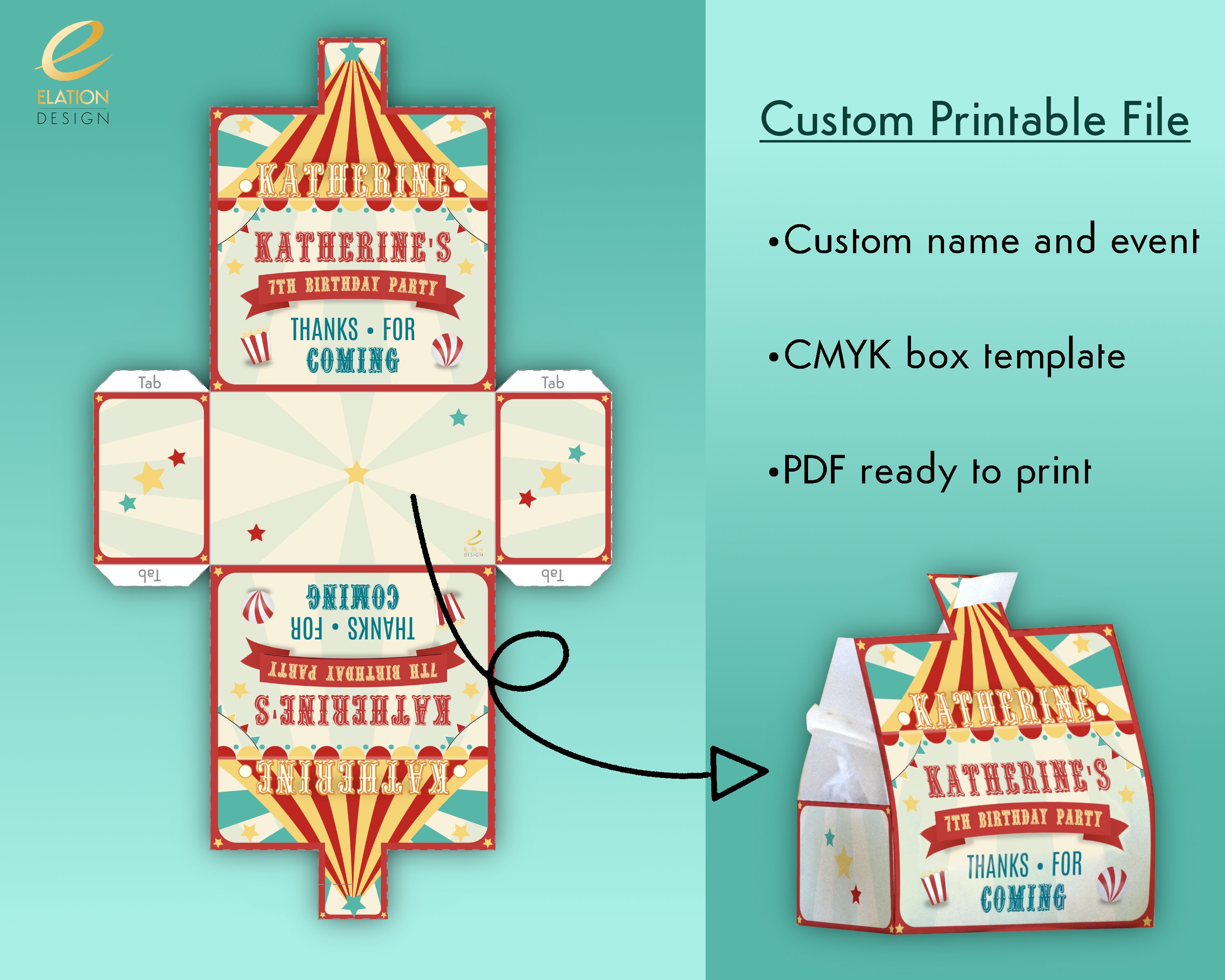 Printable Custom Circus Themed Party Favor Box Template DIY - Etsy