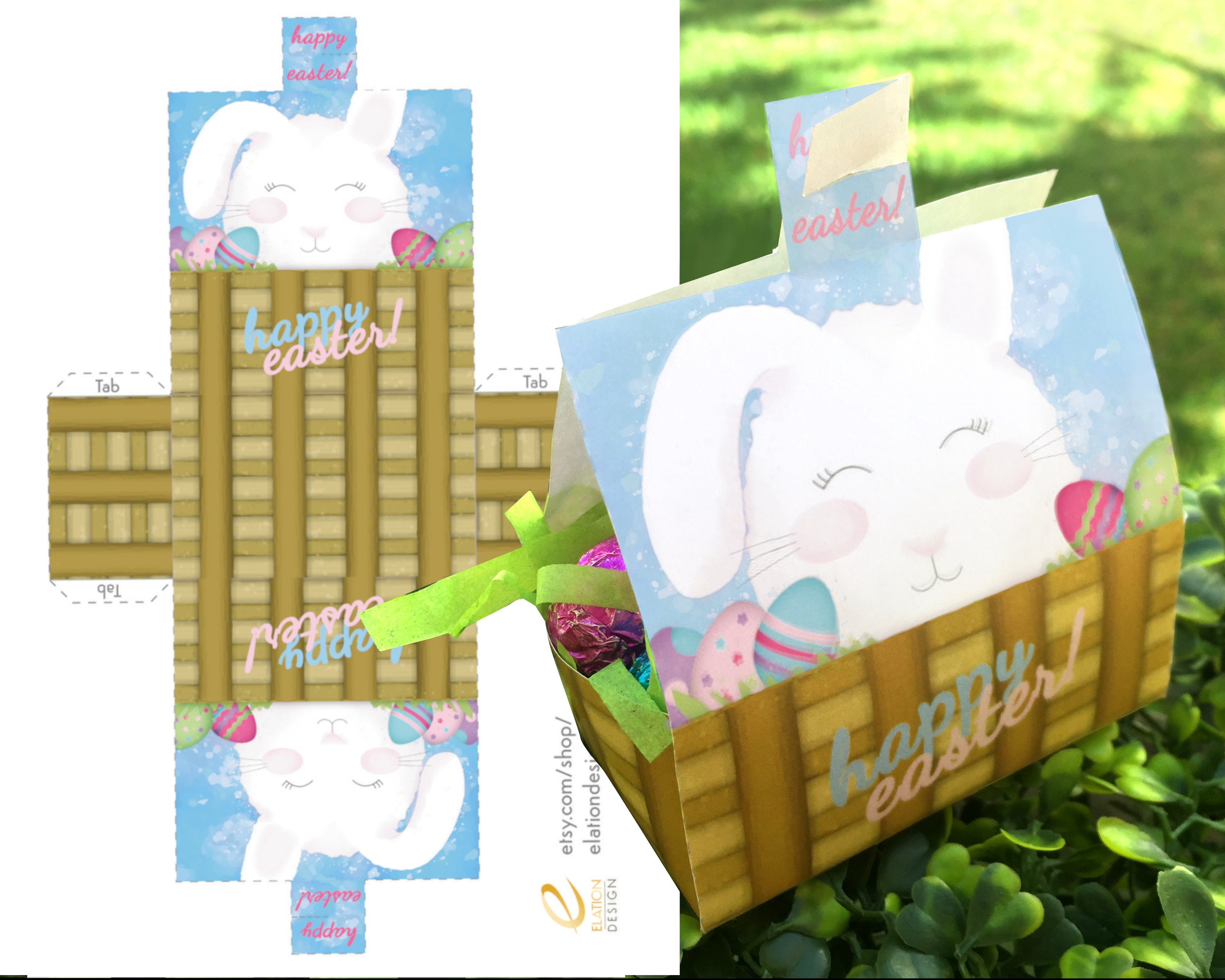 Printable Easter Box Template DIY Happy Easter Basket Cute | Etsy