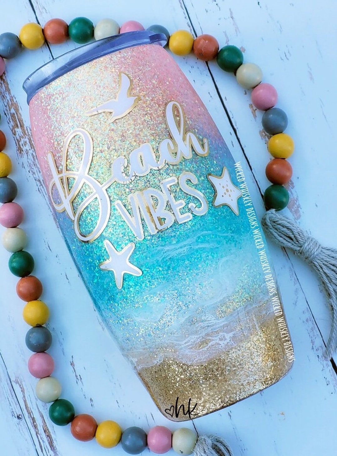 Glitter Tumbler, Beach Tumbler, Beach Glitter Tumbler, Epoxy Tumbler ...