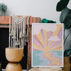 Pastel Sunset Poster, Aesthetic Poster, Sun Rays Beach Print, Danish ...