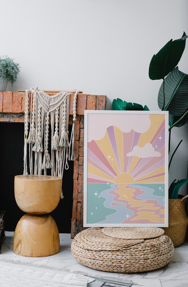 Pastel Sunset Poster Aesthetic Poster Sun Rays Beach Print - Etsy