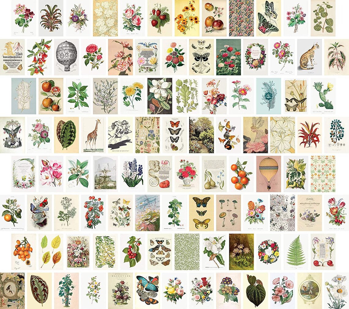 100 Printed 4x6 Wall Collage Kit Vintage Flowers Photo Wall Etsy