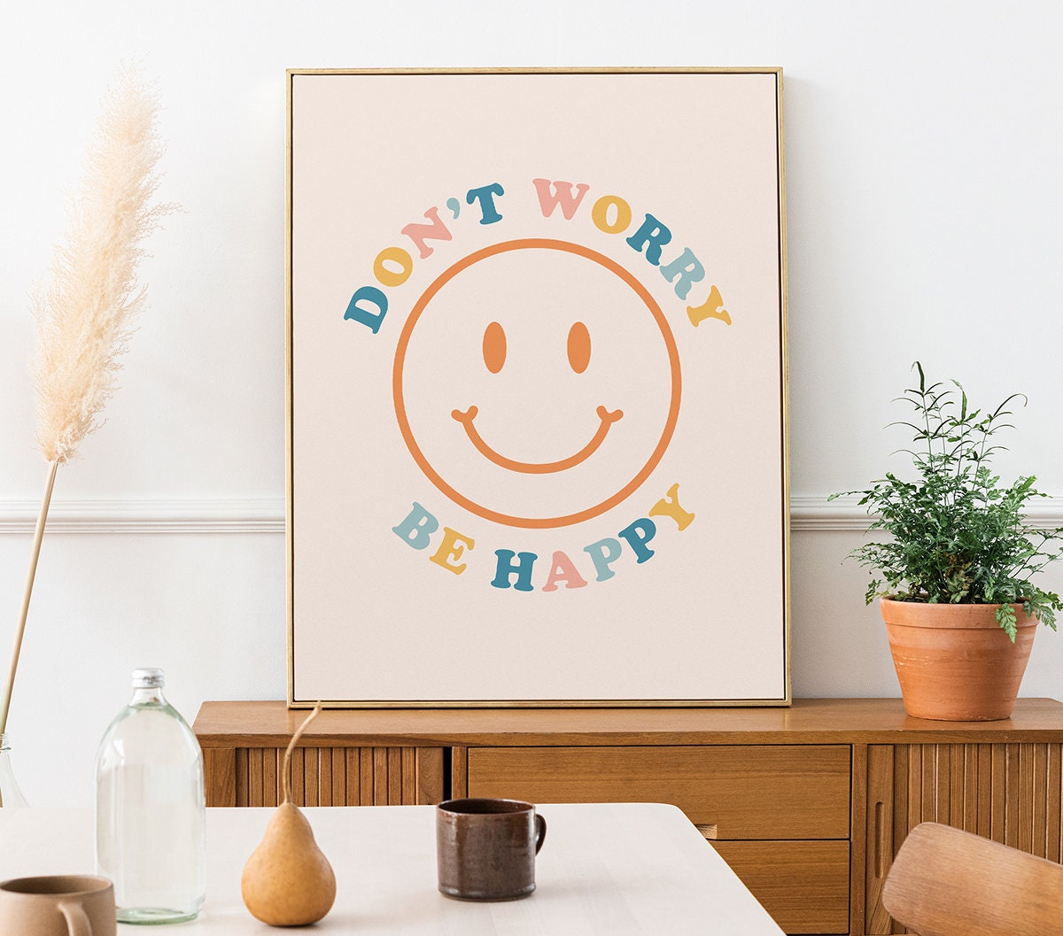 Don't Worry Be Happy Poster Retro Happy Face Wall Art - Etsy