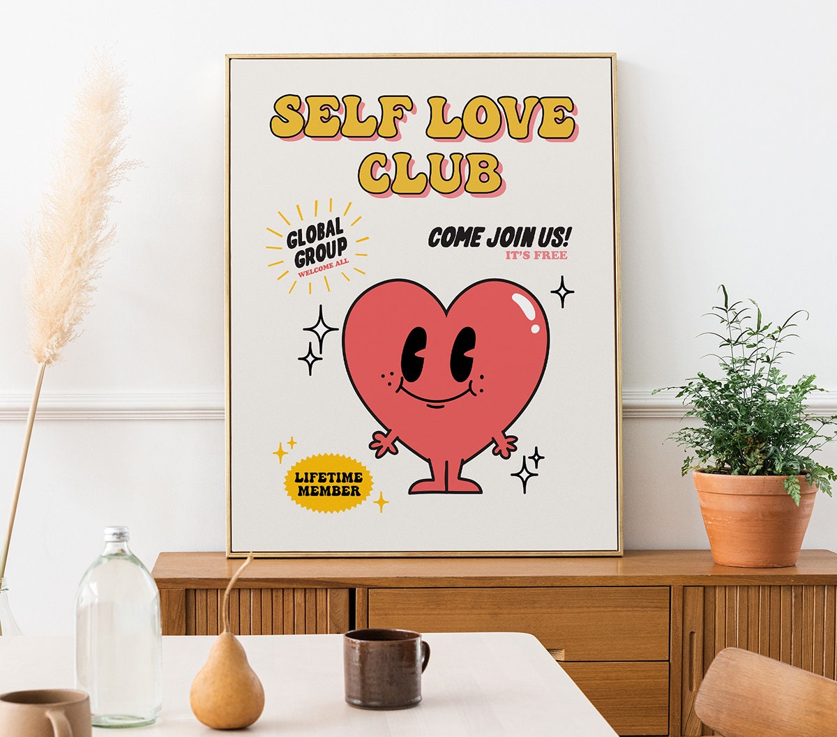 Self Love Club Poster Cute Heart Wall Art Print Positive - Etsy