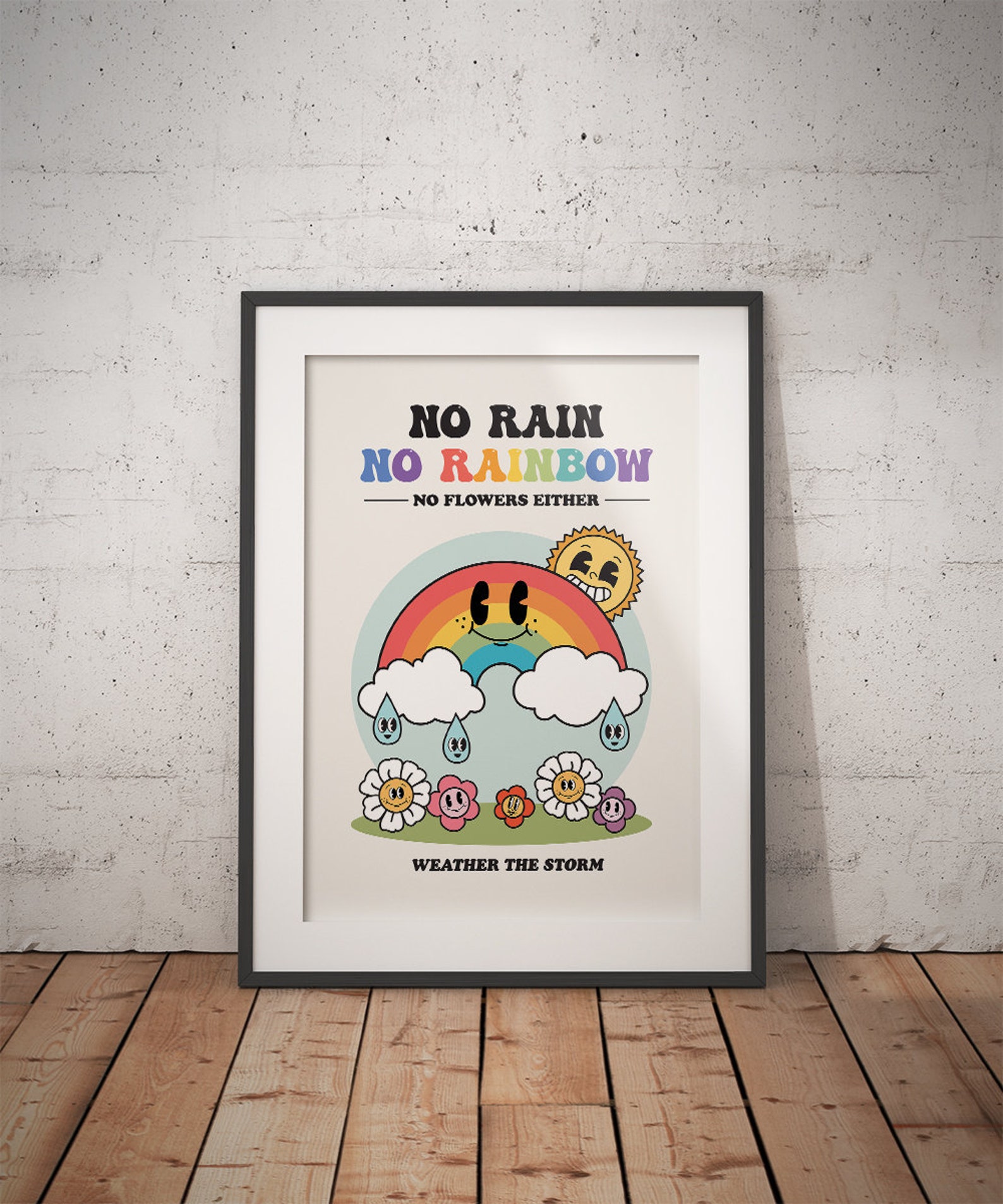 Retro Rainbow Poster Cute Wall Art Print Positive Quote - Etsy
