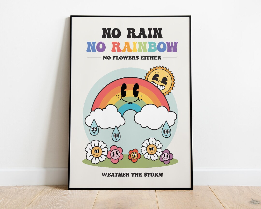Retro Rainbow Poster, Cute Wall Art Print, Positive Quote Poster, No ...