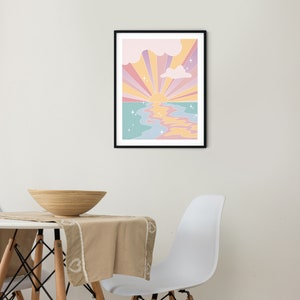 Pastel Sunset Poster, Aesthetic Poster, Sun Rays Beach Print, Danish ...