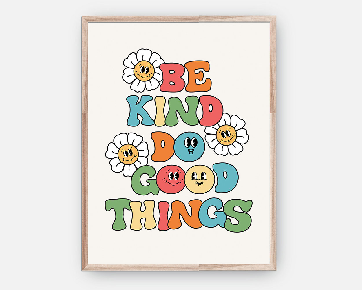 Retro Flower Poster Be Kind Do Good Things Wall Art Print - Etsy