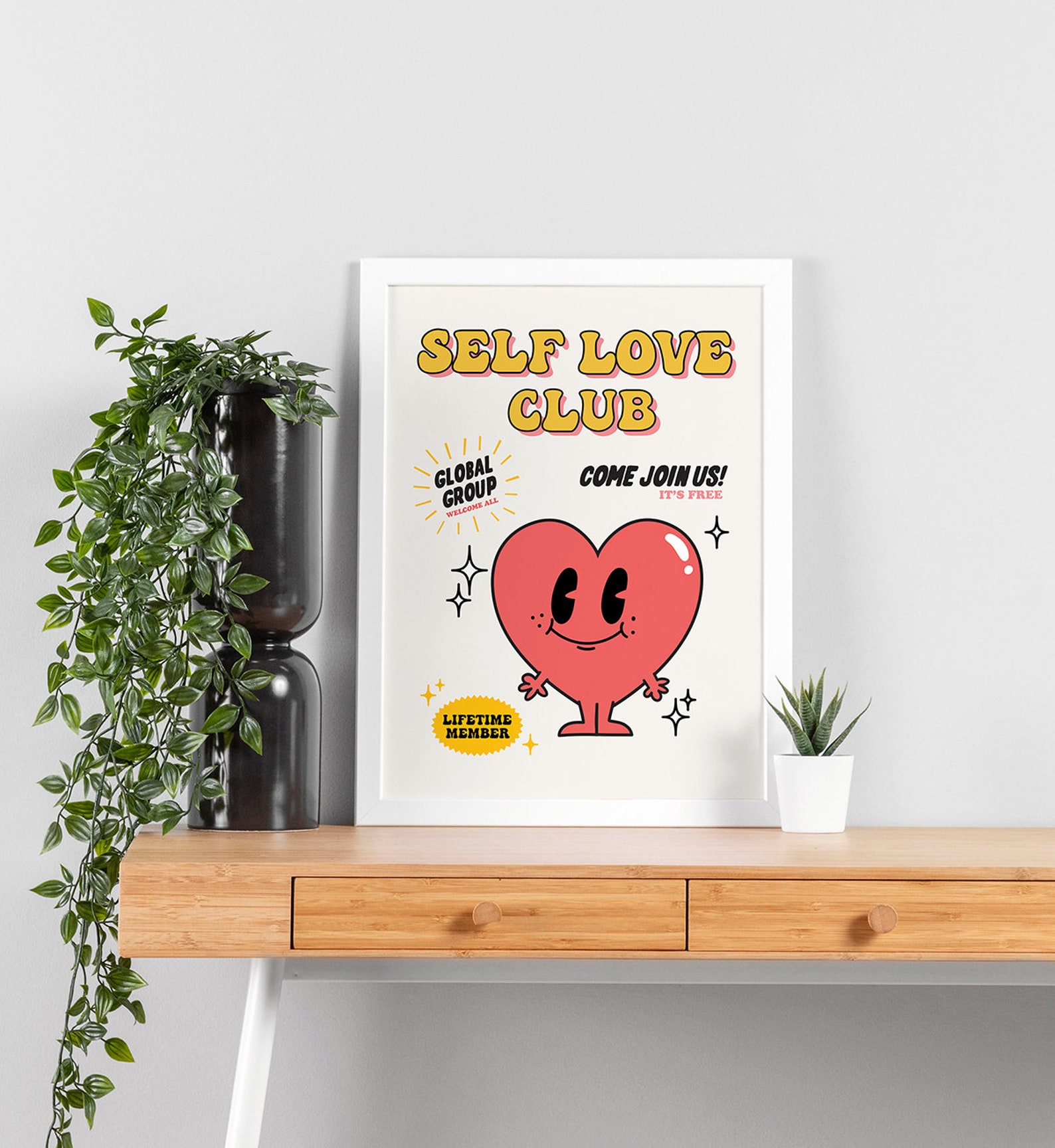 Self Love Club Poster Cute Heart Wall Art Print Positive - Etsy