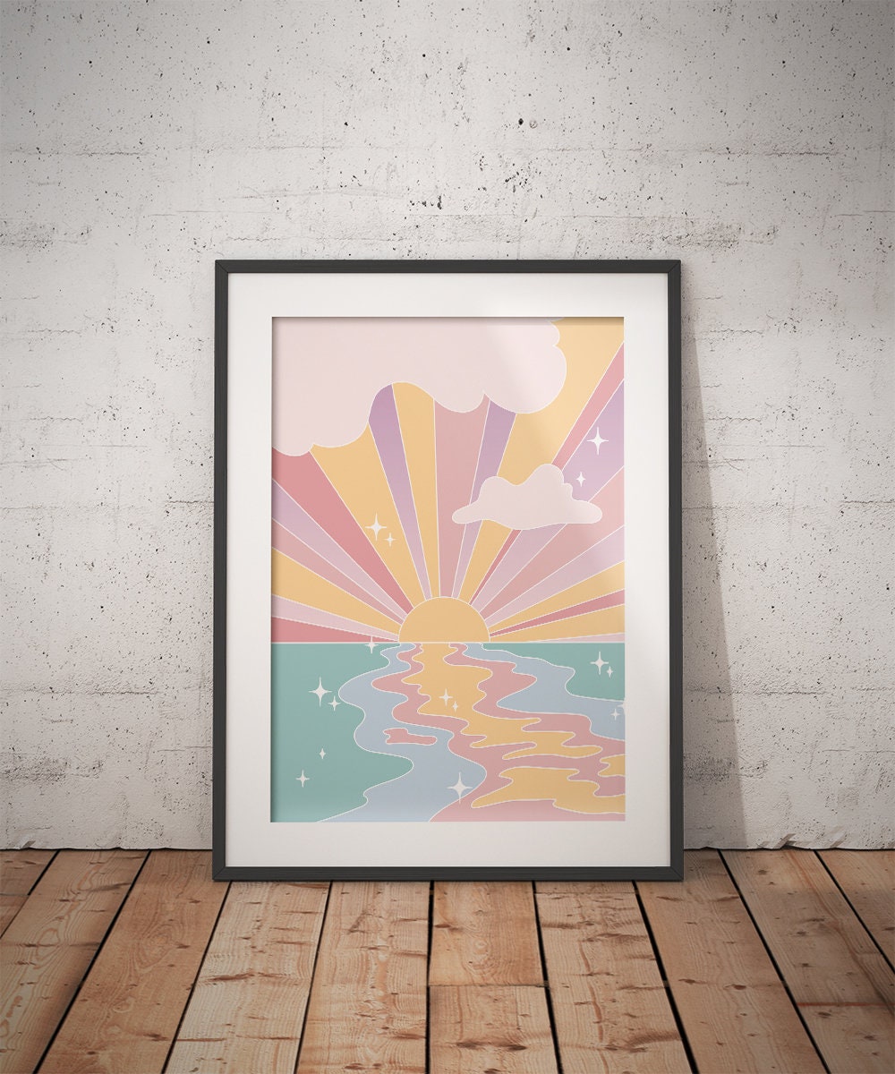 Pastel Sunset Poster Aesthetic Poster Sun Rays Beach Print - Etsy