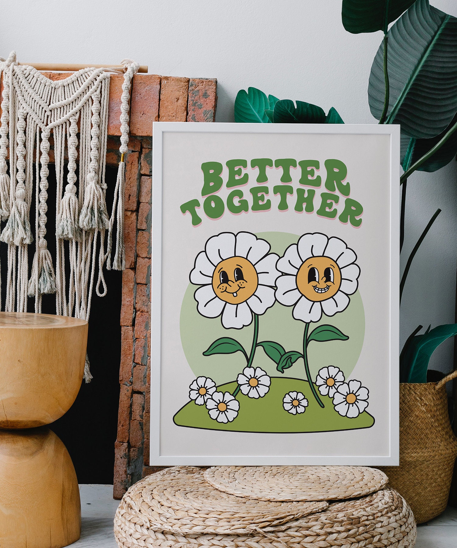Retro Flower Poster Better Together Wall Art Print Cute Room | Etsy