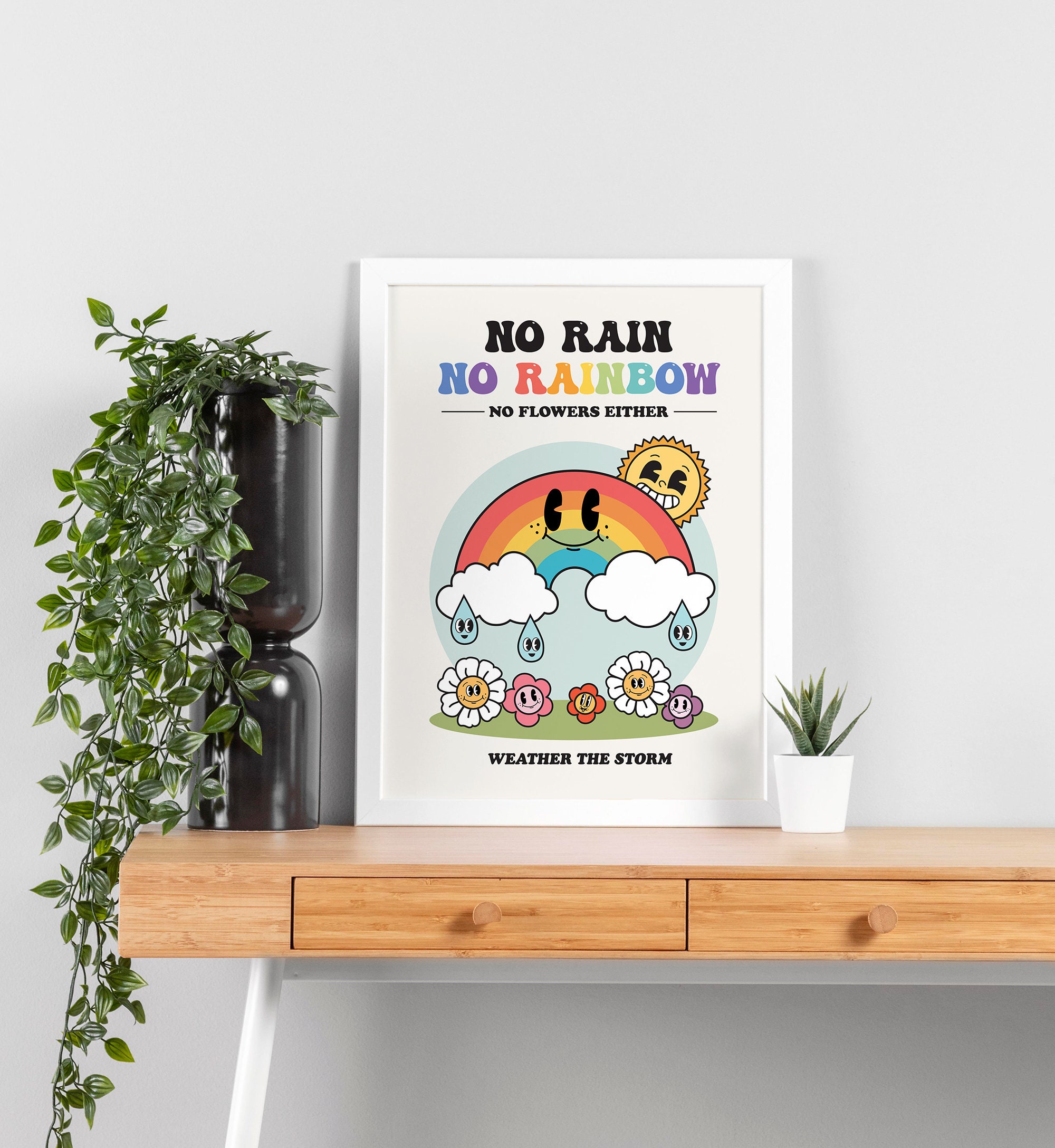 Retro Rainbow Poster Cute Wall Art Print Positive Quote - Etsy