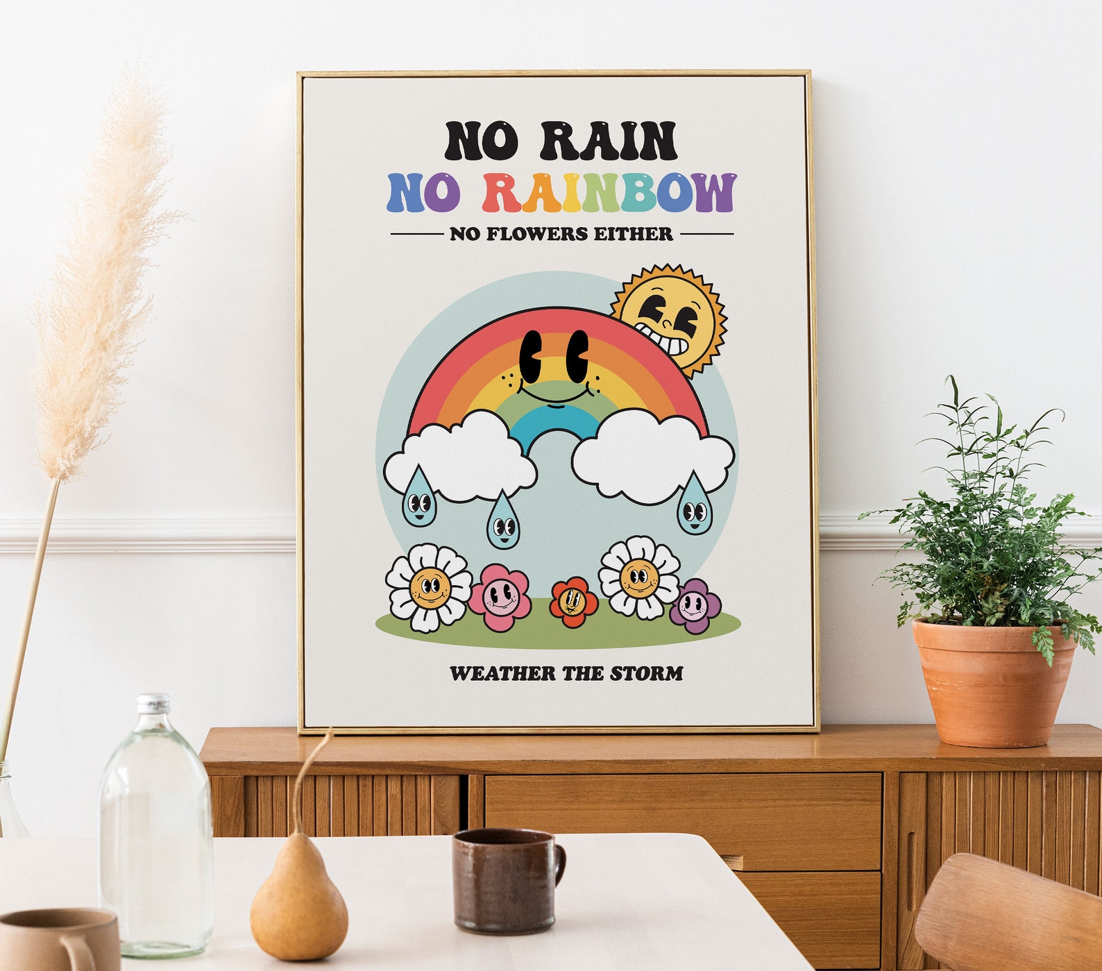 Retro Rainbow Poster Cute Wall Art Print Positive Quote | Etsy