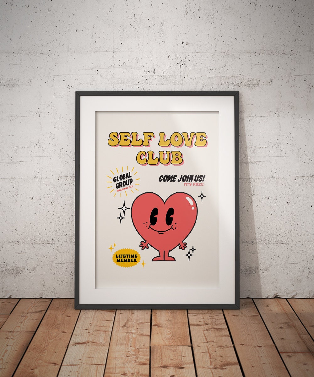 Self Love Club Poster Cute Heart Wall Art Print Positive - Etsy