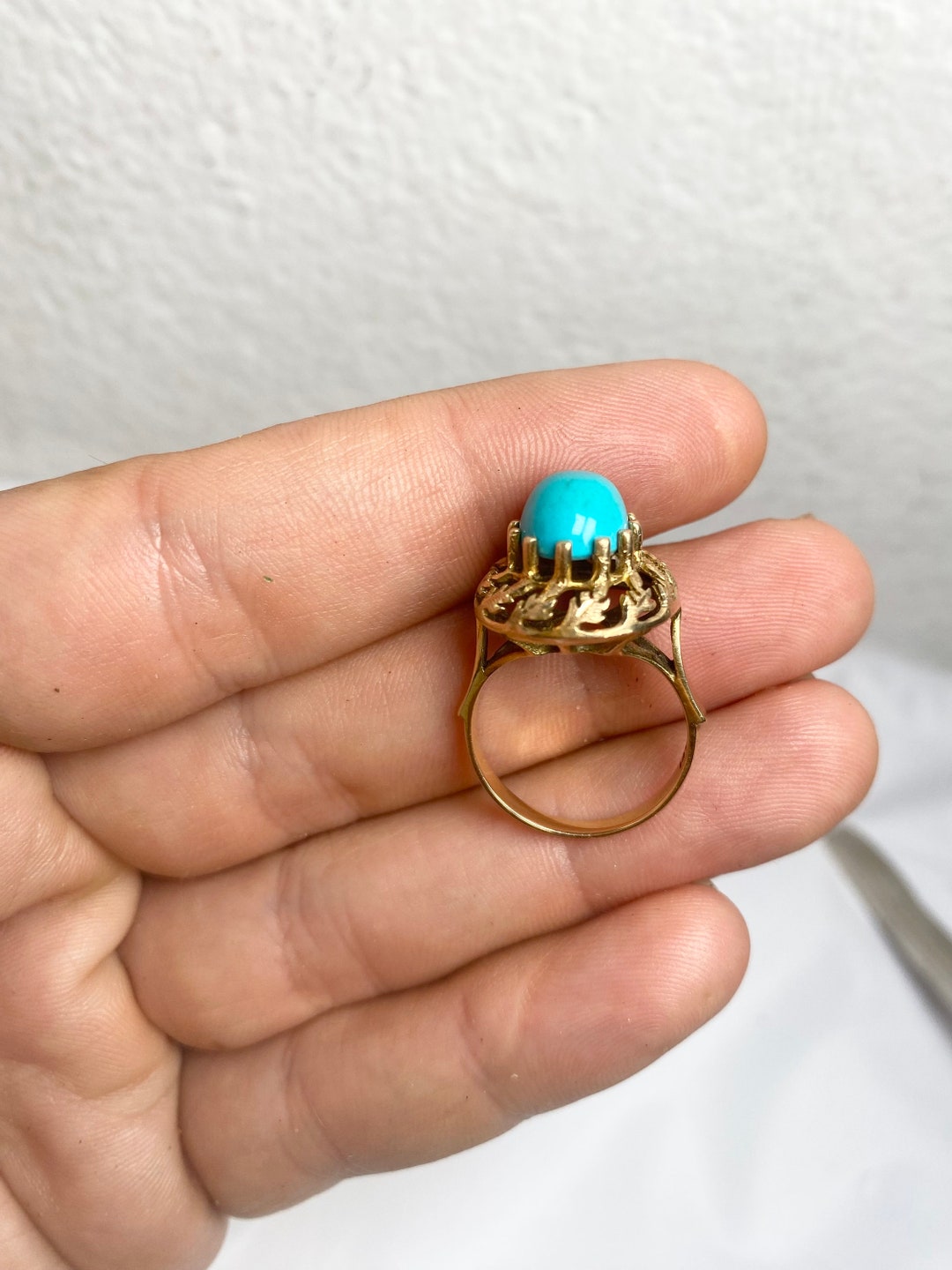 Vintage 14k Gold Turquoise Ring Stunning Exquisite Huge Natural ...