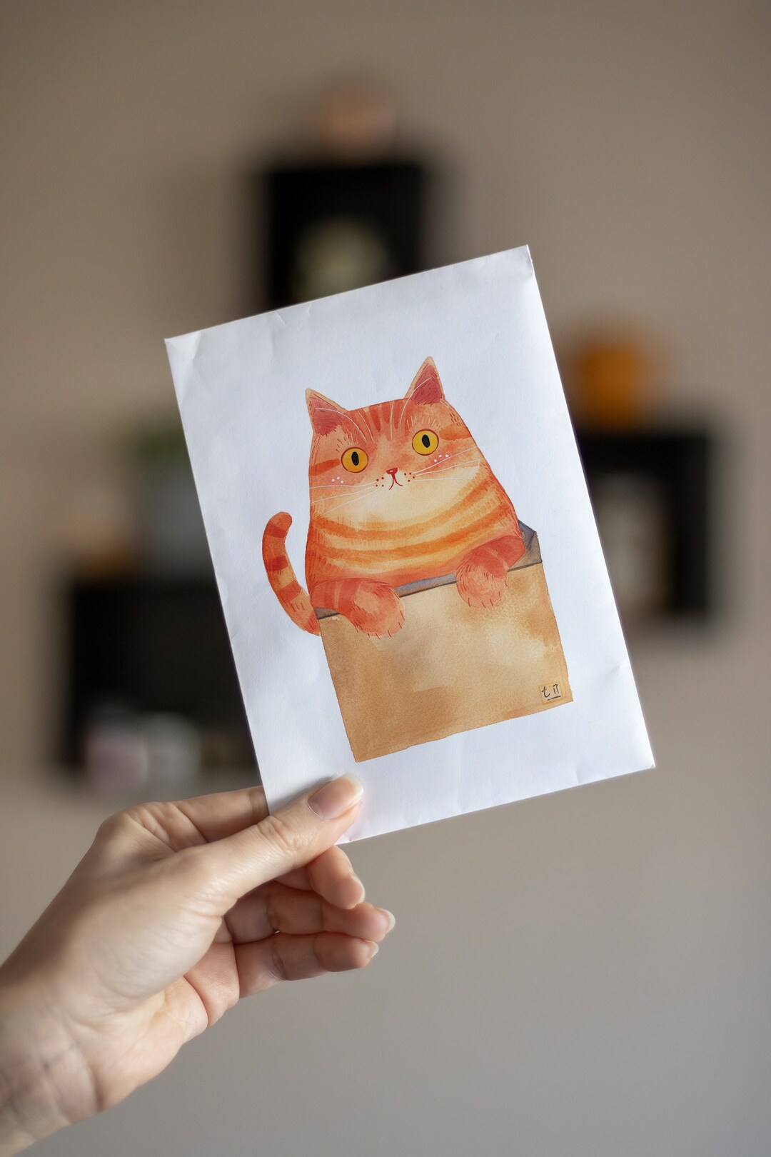 Funny Ginger Fat Cat Watercolor Print Hilarious Wall Art for Cat Lovers ...