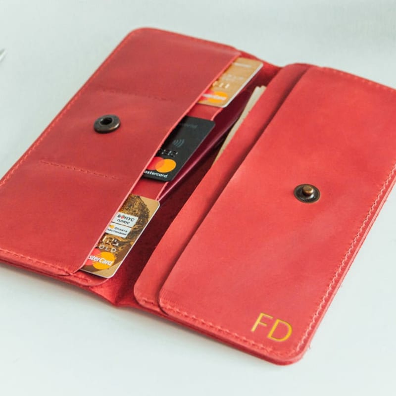 Red Leather Wallet - Etsy