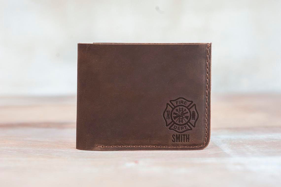 Personalized Leather Walletfirefighter Walletleather Fathers | Etsy