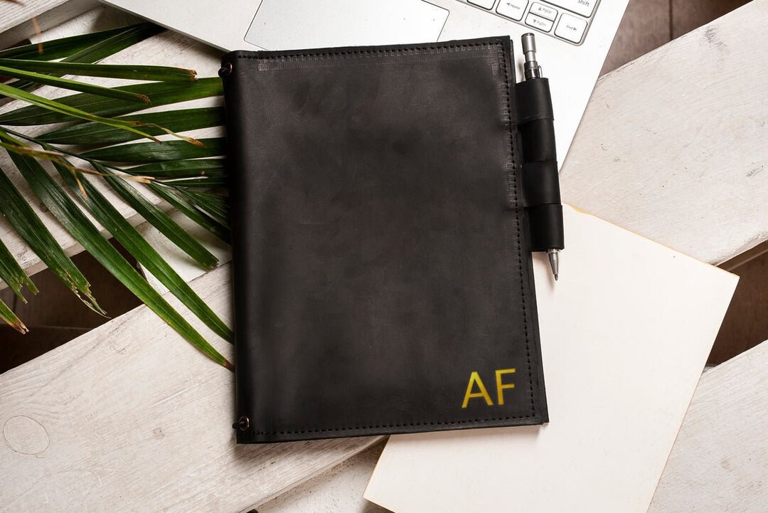 Personalized Notebook Cover, Black Notebook With Initial, Notebook ...