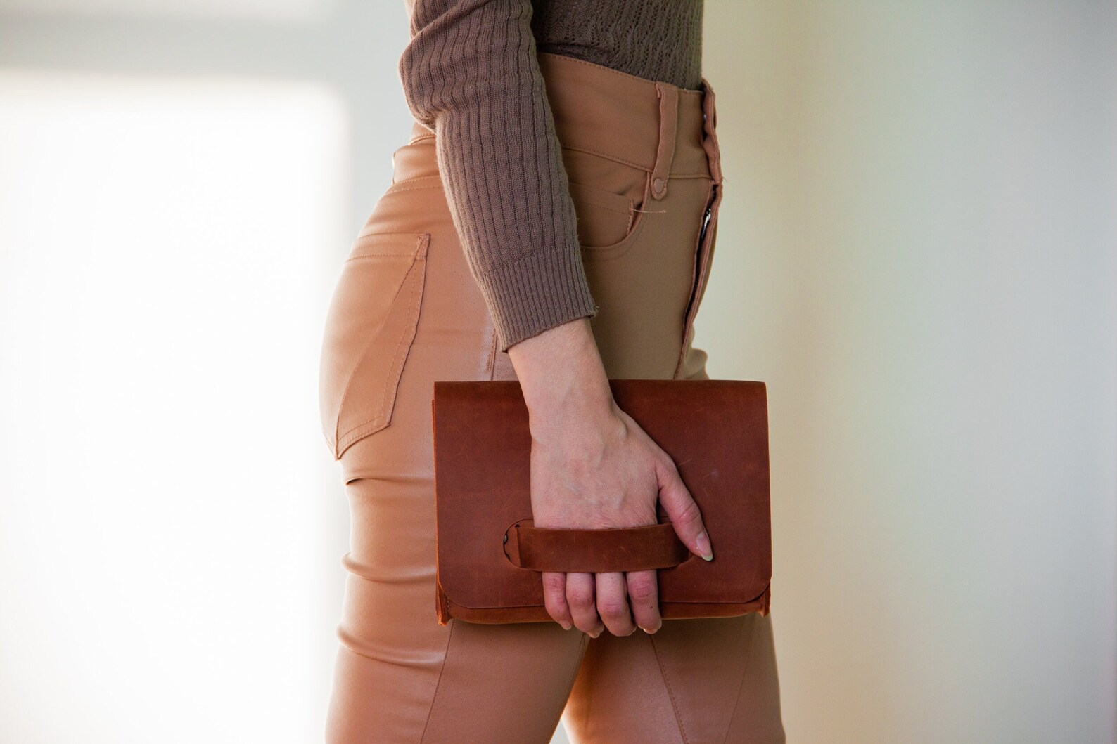 Clutch With Handleleather Clutch Bag Womenleather Clutch | Etsy