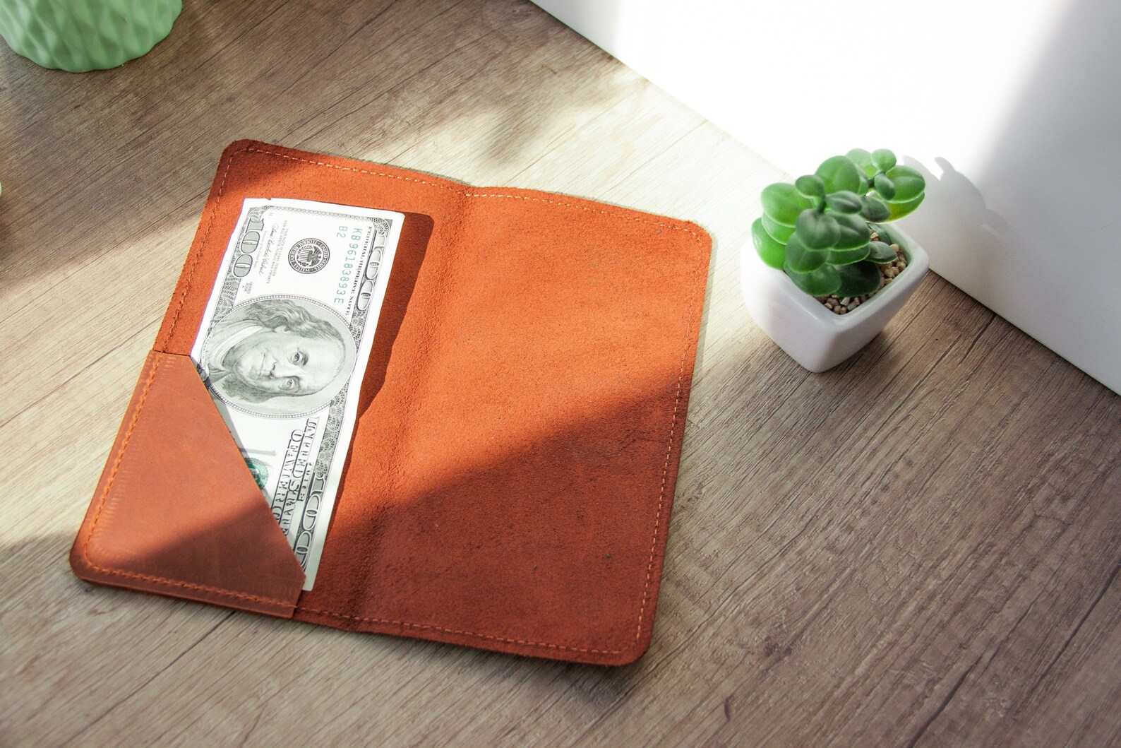 Leather Cash Envelope Walletlong Leather Wallet for - Etsy