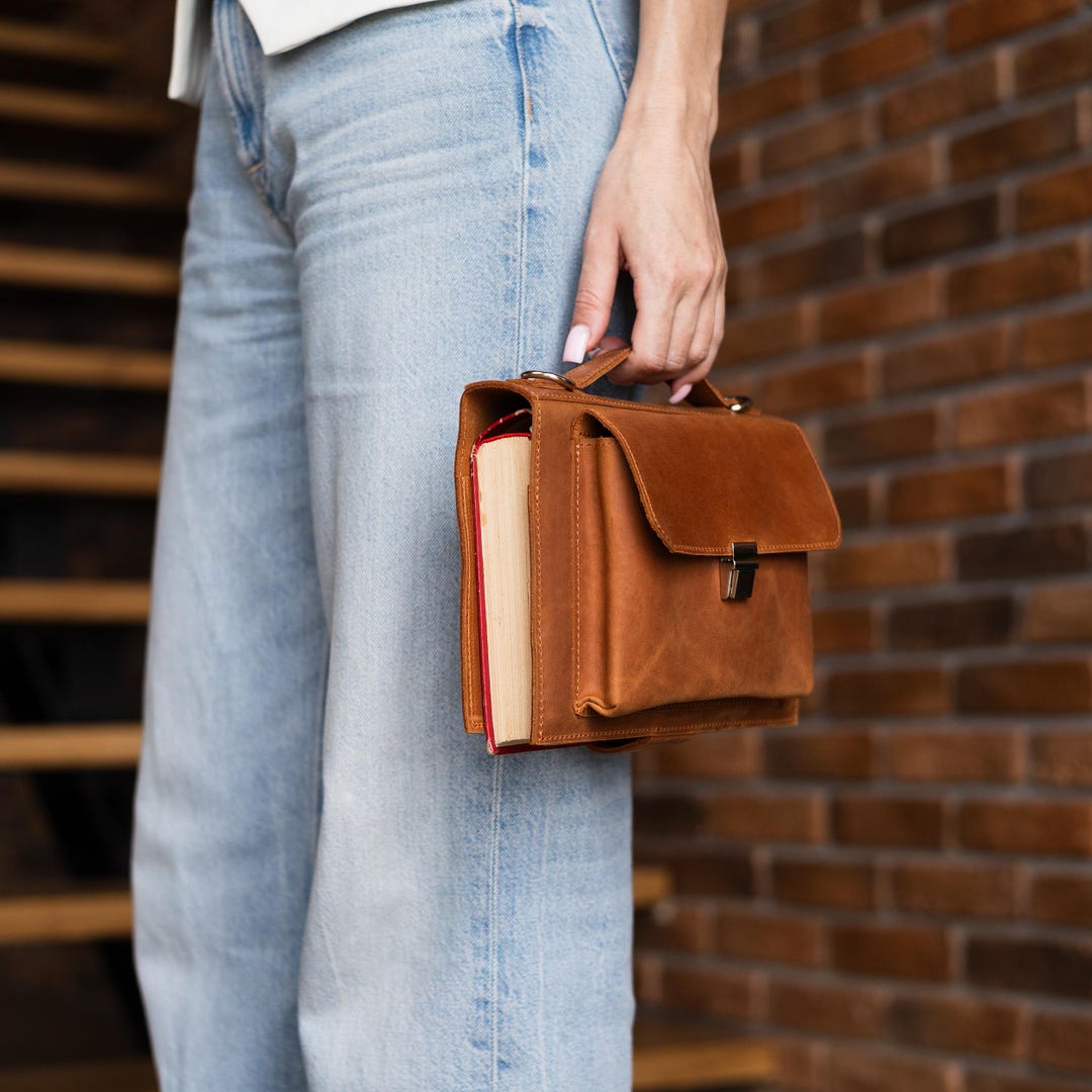 Leather Book Bag Shoulder, Book Cover With Handle, Book Cover With ...