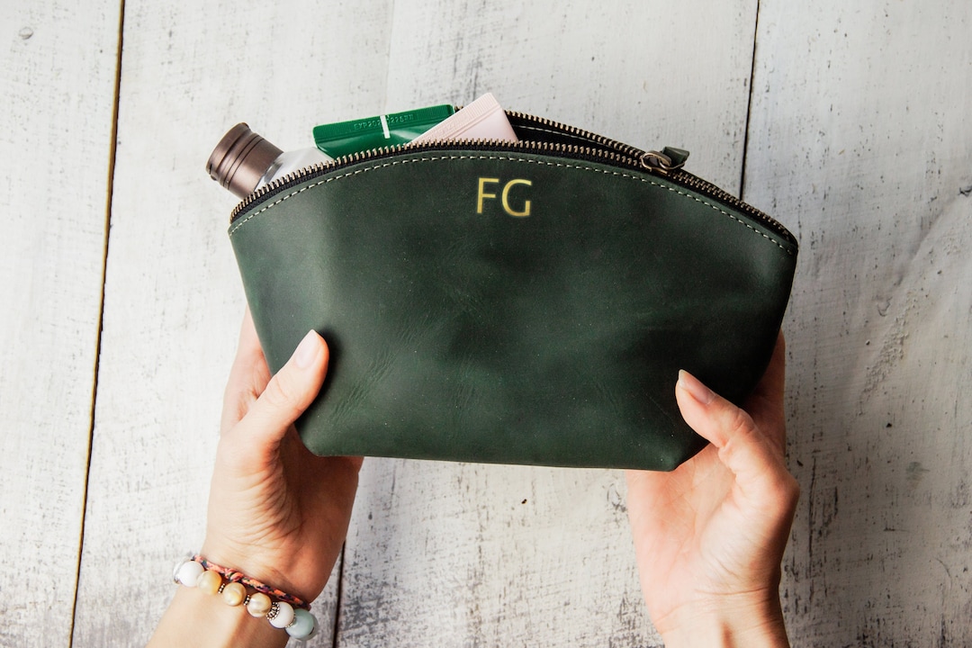 Personalized Leather Makeup Bag,custom Cosmetic Bag,leather Cosmetic ...