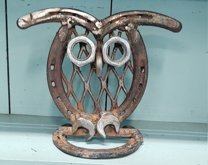Horseshoe Owl Blacksmith Hand Forged Desk Top Garden Art - Etsy
