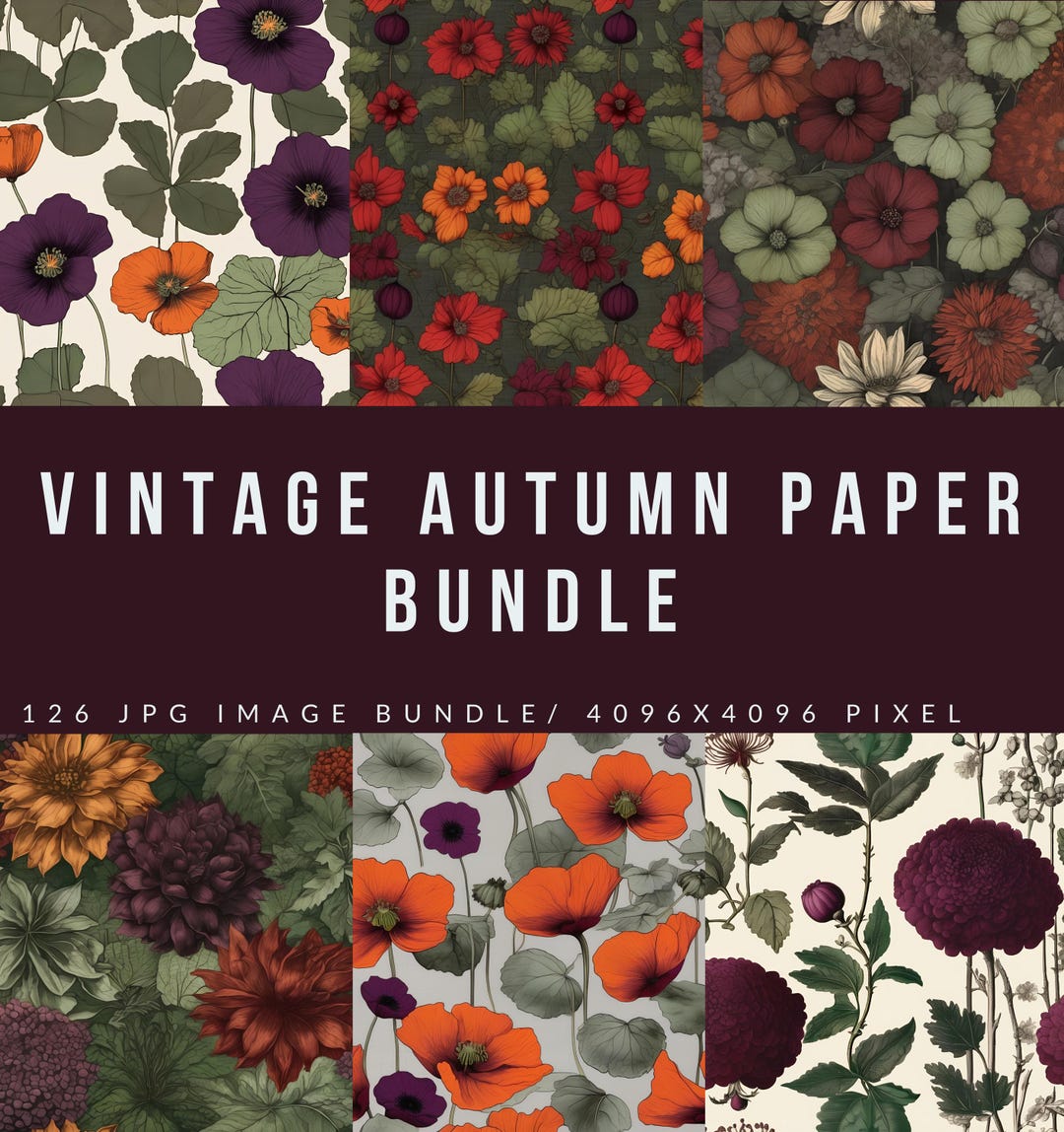 Vintage Autumn Digital Paper – Fall Floral Printable Backgrounds, Warm ...
