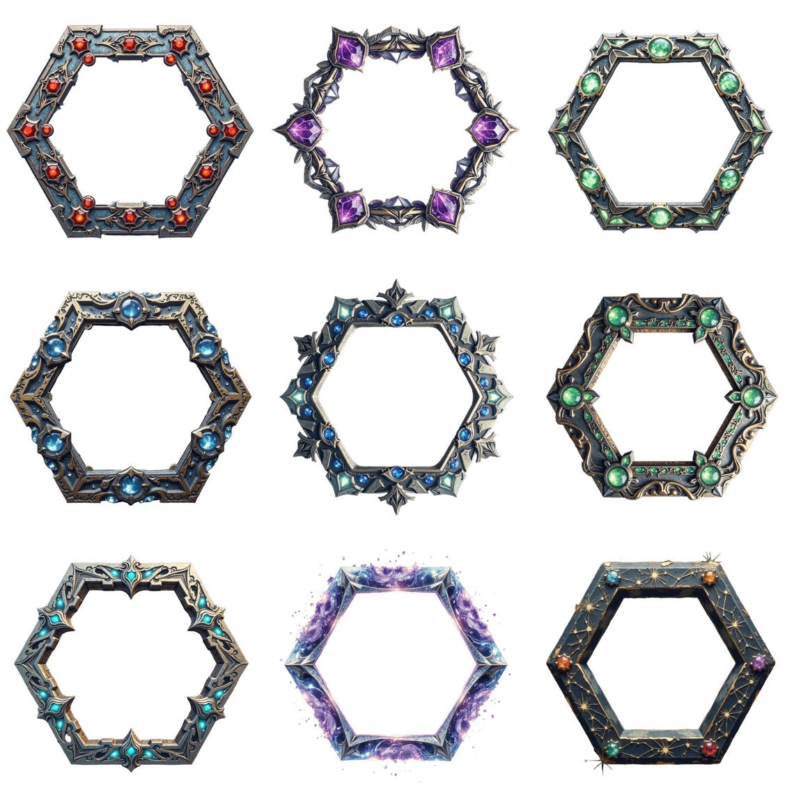 Hex Token Frame PNG With Transparent Background: Fantasy RPG Borders ...