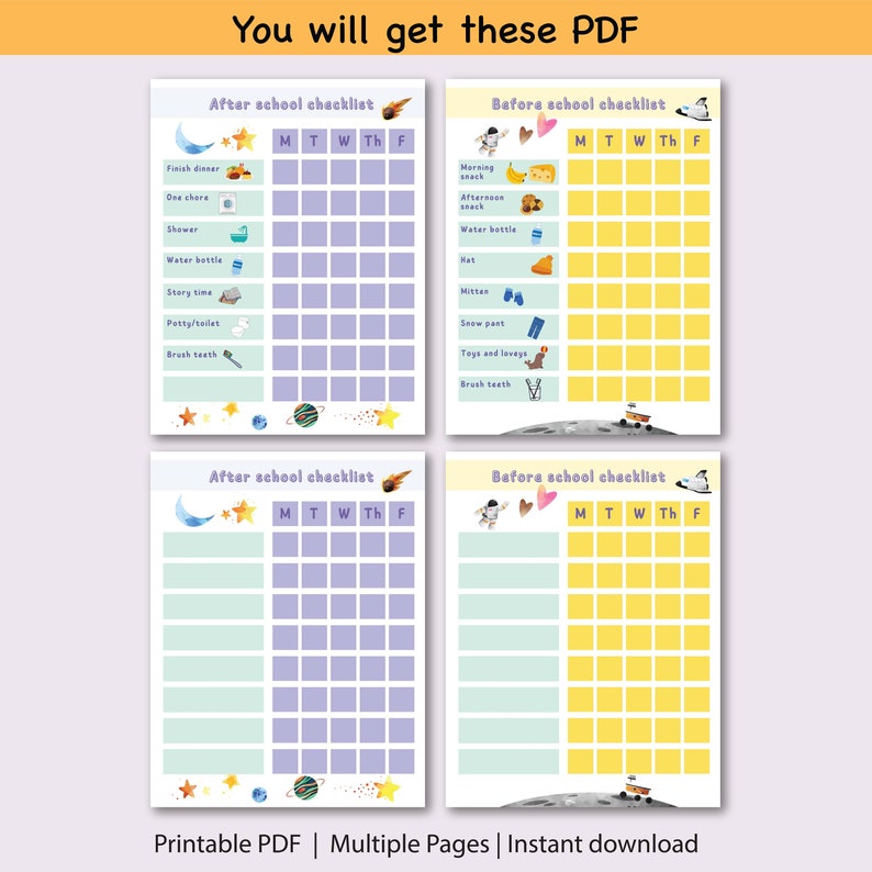 Space Theme Kids Daily Routine Checklist: Morning & Evening (PDF) - Etsy